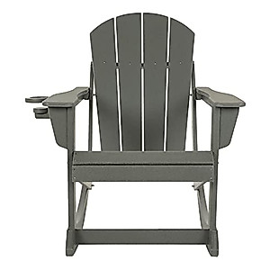 doubob Outdoor Patio Rocking Adirondack Rocker Modern Plastic Weather Resistant HDPE Lawn Chair for Porch, Garden Fire Pit Beach Backyard, Extra Large, Grey