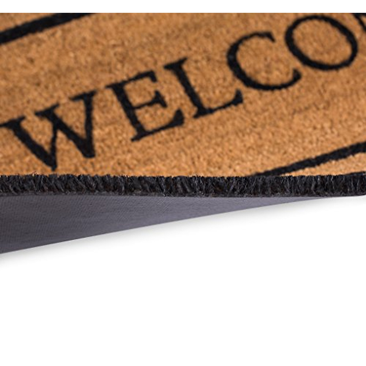 BirdRock Home Welcome Coir Doormat with Scroll Border - 24 x 36 Inch - Oversized Welcome Mat with Black Border and Natural Fade - Vinyl Backed - Outdoor