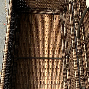 Canditree Outdoor Rattan Wicker Storage Bench with Cushion, Patio Storage Deck Box for Outdoor Furniture Cushions, Garden Tools (Dark Blue)