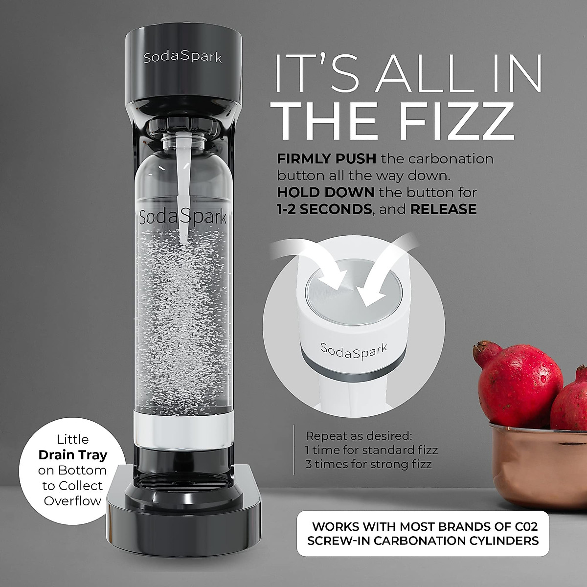Soda Maker with BPA Free Bottle - CO2 Powered One Touch Fizz Control - Fresh Sparkling Water Maker - Homemade Sparkle Seltzer Streaming Machine, Carbonated Water Machine for Home [C02 NOT INCLUDED]