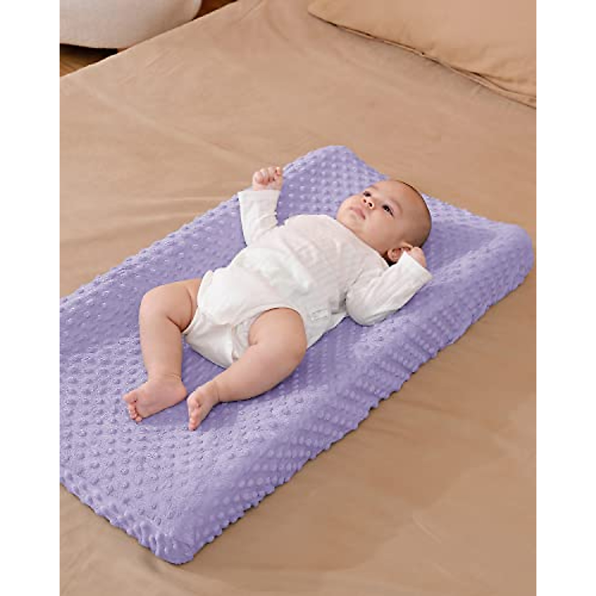 Solid Changing Table Pad Cover Cradle Sheet, Fits 32"/34''x16" Contoured Diaper Changing Pad, Ultra Soft Cozy Minky Dots Plush Changing Table Covers, Breathable Wipeable Removable (Orchid)