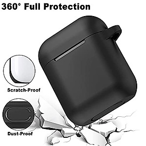 Silicone Headphone Case Cover,Wonjury Protective Case with Bracelet Keychain for Women Girls,Skin for 2 & 1 Charging Case, Black