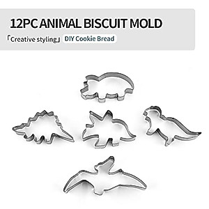 Dinosaur Cookie Cutters Set of 12, Steel Metal Dinosaur Theme Shapes Baking Mold for Kids Birthday Party Supplies, Footprint, Dinosaur Eggs,Brontosaurus, Camarasaurus, Stegosaurus, Thiceratops