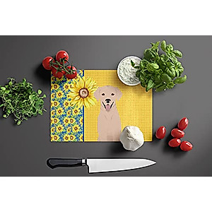 Caroline's Treasures WDK5442LCB Summer Sunflowers Yellow Labrador Retriever Glass Cutting Board Large Decorative Tempered Glass Kitchen Cutting and Serving Board Large Size Chopping Board