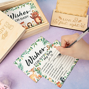 R HORSE 50Pcs Wishes for Baby Cards, Woodland Baby Advice Cards for Baby Shower Guest Book Alternatives, Wishes Cards with Wooden Baby Keepsake Box Sonogram Photo Frame for Baby Shower Game