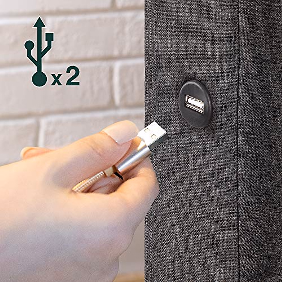 ZINUS Lottie Upholstered Platform Bed Frame with Short Headboard and USB Ports / Mattress Foundation / Wood Slat Support / No Box Spring Needed / Easy Assembly, Grey, Queen