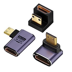 8K@60Hz 90-Degree Left Angle HDMI to MINI High-Speed Adapter（pack of 3）, Supports HDR, 3D, 48Gbps, Compatible with DSLR, Camcorder, Graphics Card, Laptop, Projector, Suitable for Home and Office Use