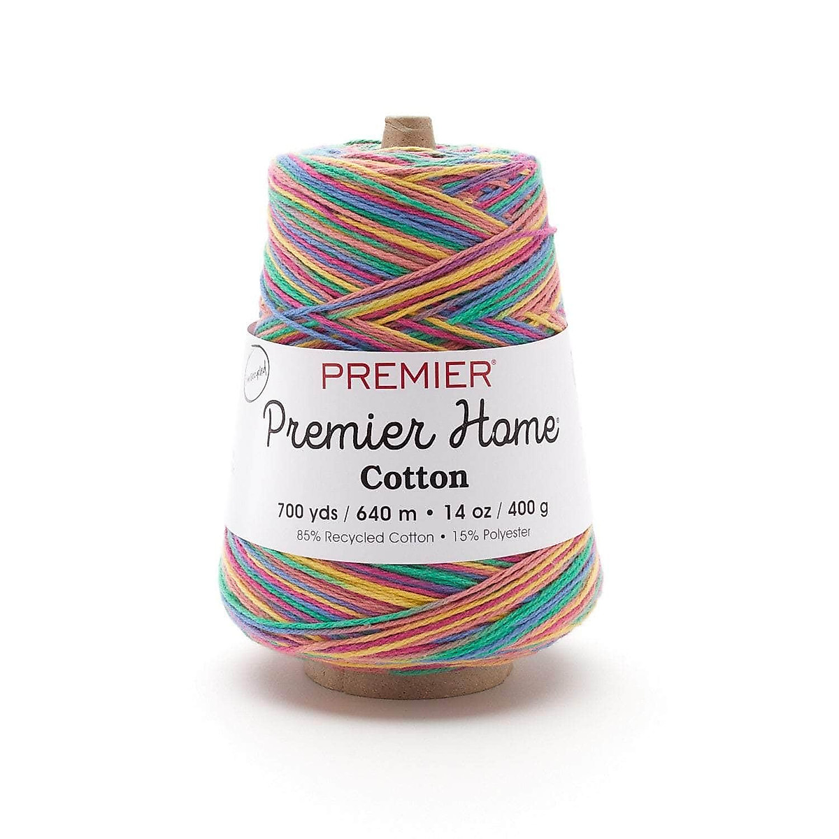 Premier Yarns Home Cotton Cone Yarn, Ideal Knitting and Crochet Supplies, Made of Recycled Cotton and Polyester, Tangerine Splash, 700 yards