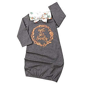 Qiylii Newborn Baby Girl Isn't She Lovely Floral Nightgowns Headband Sleepwear Sleeping Bag (0-3 Months, Gray)