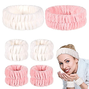 6 Pcs Face Wash Headband,Spa Headband and Wristband Set,Skincare Headbands Adjustable Elastic Hairbands for Washing Spa Yoga Sports Shower