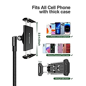 elitehood Aluminum Gooseneck Phone Holder for Bed [360° Swivel Tilt Rotation] - Long & Flexible Bed iPhone Holder, Overhead Cell Phone Mount Stand for Desk, Compatible with 4-7’’ Cellphone