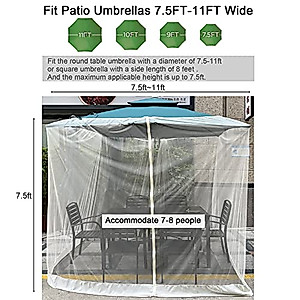 7.5-11 FT Beige Patio Umbrella Mosquito Net, Polyester Mesh Umbrella Screen, Universal Canopy Umbrella Mosquito Netting with Zipper Door and Adjustable Rope, Fits Outdoor Umbrellas and Patio Tables
