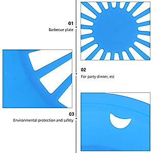 Hemoton 12pcs Barbecue Plates Non- Stick Grill Plate Platic Dinner Plate Hollow- out BBQ Paper Plate Holder BBQ Supplies Blue