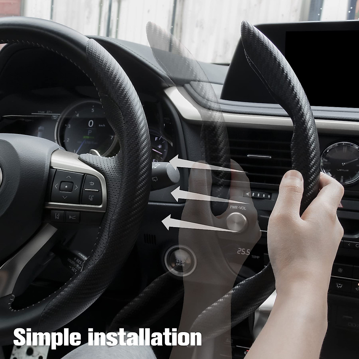 Amiss Car Carbon Fiber Anti-Skid Steering Wheel Cover, Segmented Steering Wheel Protector, Butterfly Cover, Universal 99% Car Wheel Cover Protector, Car Interior Accessories (Black)