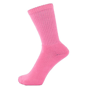 ZAKIRA Finest Combed Cotton Terry Lined Athletic Sports Crew Socks for Men, Women, 6-9 (US), Pink