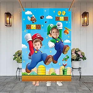 Super Bros Party Decoration Super Bros Photo Door Banner Large Fabric Face Photography Banner Background for Super Bros Theme Party Favor Supplies