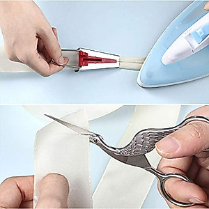 Neo LOONS Bias Tape Maker Set, Sewing Fabric Bias Tape Maker Tool Kit 6MM 9mm 12MM 18MM 25MM with 5 Pieces Cloth Clips, Awl, Sewing Craft Scissor & Soft Tape Measure Tool for Quilt Binding