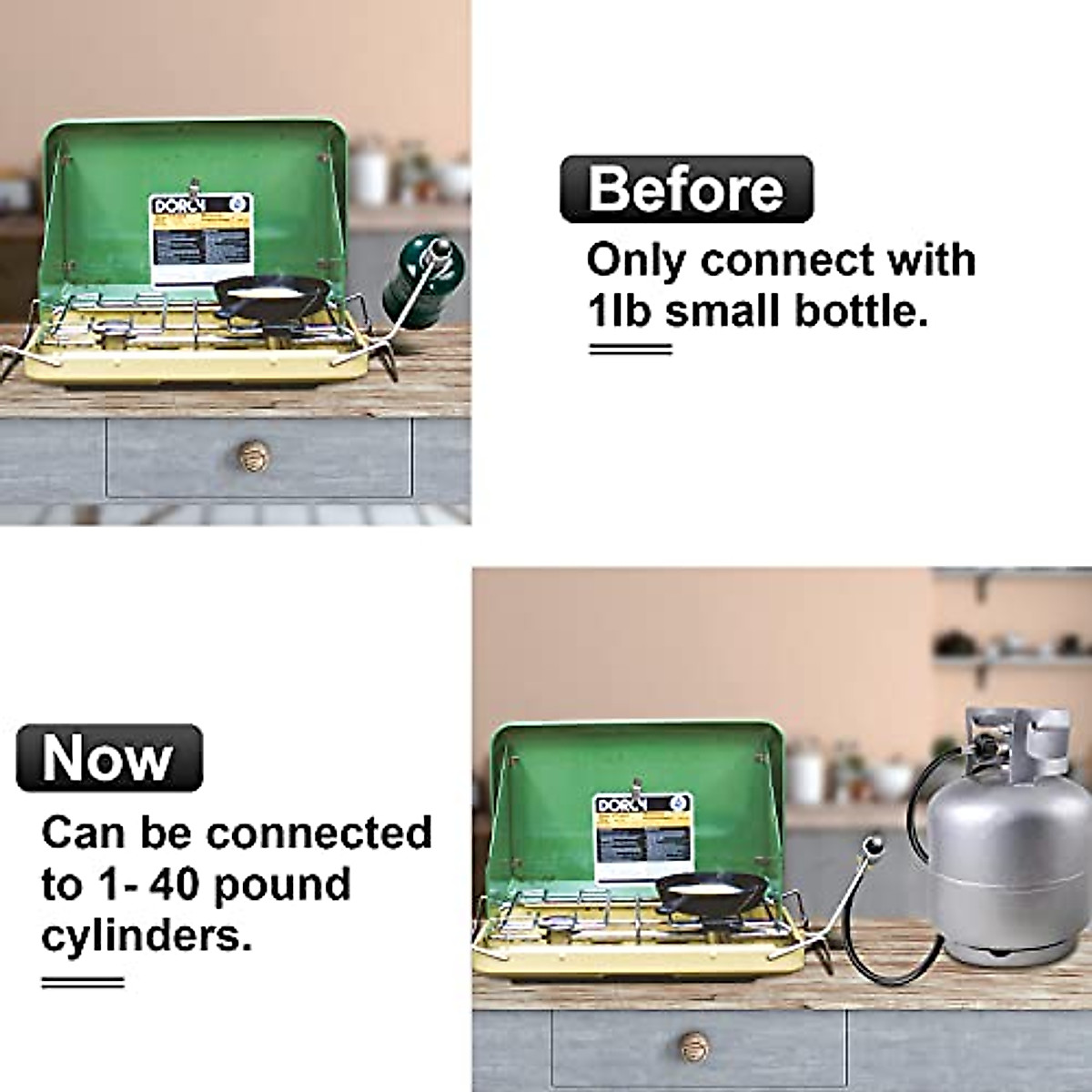 Shirbly Propane Adapter Hose 1lb to 20lb Converter for Coleman Grill, Propane Tank Hose Adapter for Weber Q Gas Grill, Buddy Heaters, Camp Stove, QCC1/Type1 Tank Connect to 1lb to 20lb Tank (10 FT)