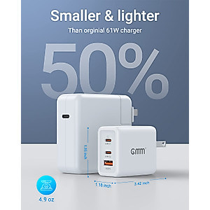 GMM Dual USB C Charger, 65W 3 Ports GaN Fast Charger Block, Compact Foldable Wall Charger for MacBook Pro/Air, iPhone 15 14, Apple Watch, iPad Pro, Galaxy S23, Pixel etc