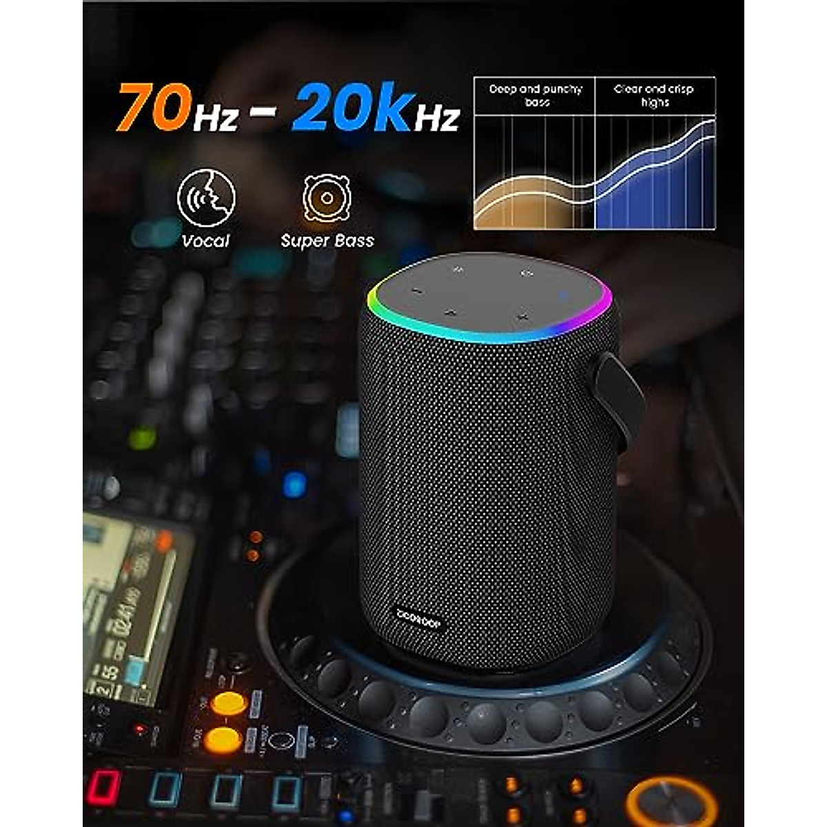 ZICOROOP Bluetooth Speakers,50W Portable Bluetooth Speaker with IPX7 Wireless Waterproof, Stereo Sound, Long-Lasting Battery,Handle,Crystal Clear,Rich Bass,8000mAh