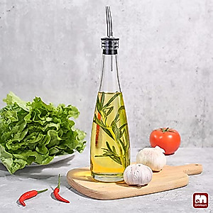 GMISUN Oil and Vinegar Dispenser Set, Olive Oil Dispenser Bottle for Kitchen, Cooking Oil Container Cruet Set, Clear Glass Bottles Vegetable Oil Dispenser with Label, Decorative (2 Pack, 17oz)