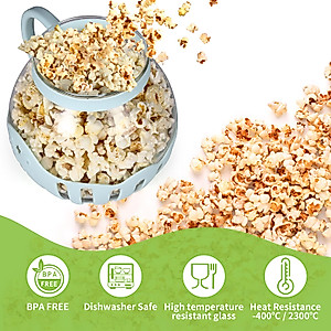 MMUGOOLER Glass Microwave Popcorn Popper, 2.25QT Original Popcorn Jar with Silicone Lid, BPA Free, Dishwasher Safe- blue