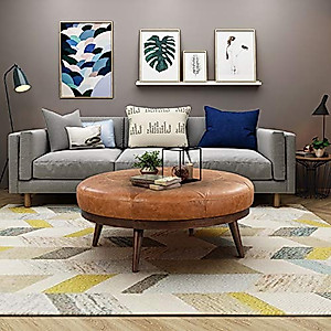 POLY & BARK Gio Modern Leather Ottoman Pouf (Cognac Tan)