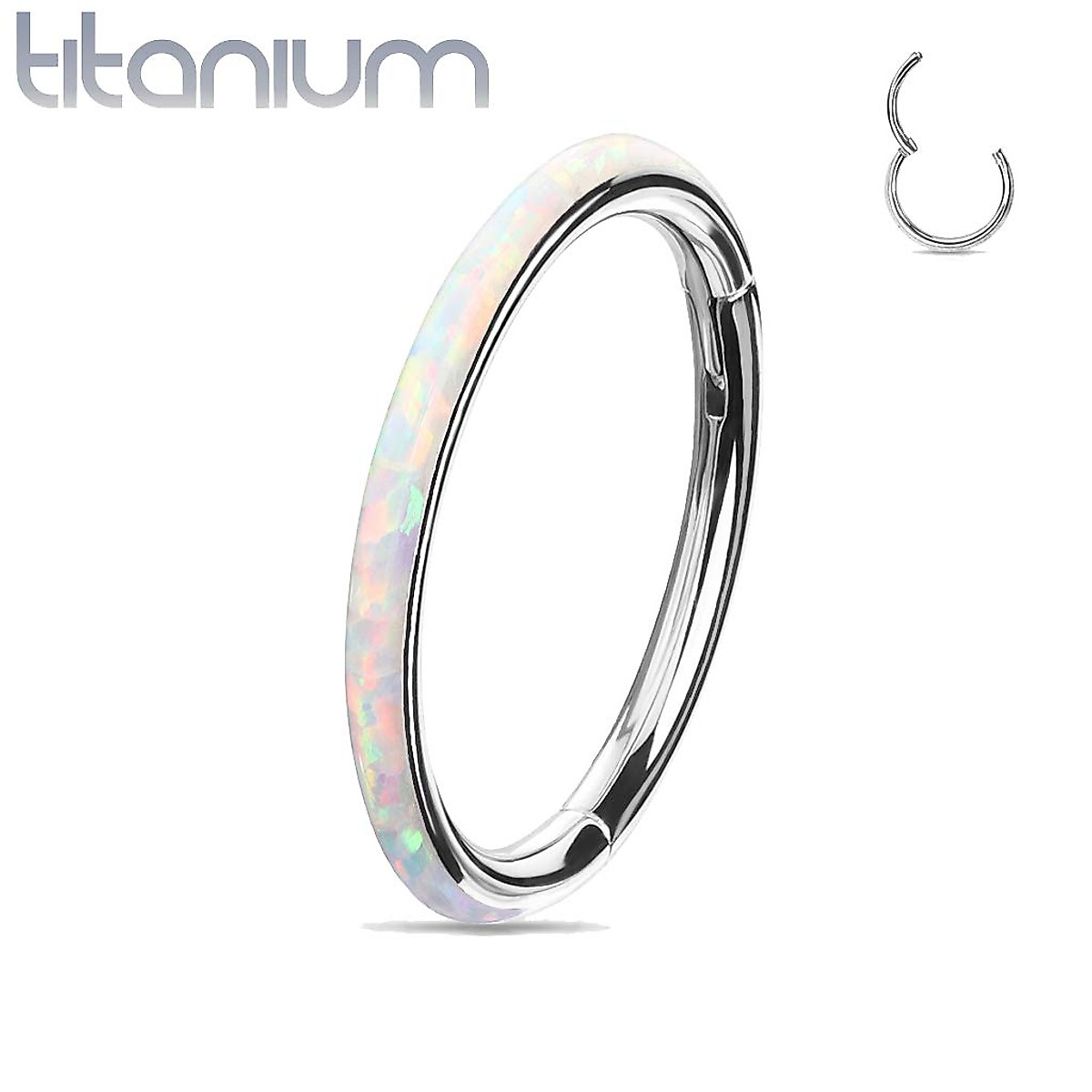 Dynamique Implant Grade Titanium Hinged Segment Hoop Ring With Opal Lined Outter Side (Sold Per Piece)