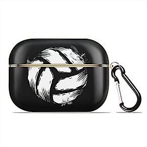 Cute Volleyball Art Airpods Pro Case with Keychain,Gold Plated Air Pod Pro Hard Protective Cover and Accessory,for Women and Girls,Compatible for iPods Pro