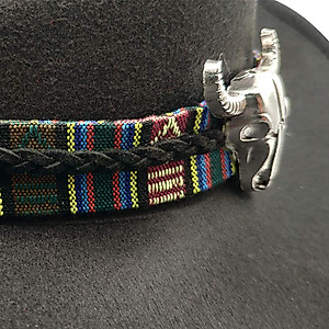 Yosang Wide Brim Men and Woman's Western Outback Cowboy Hat with Metal Bull Head Black