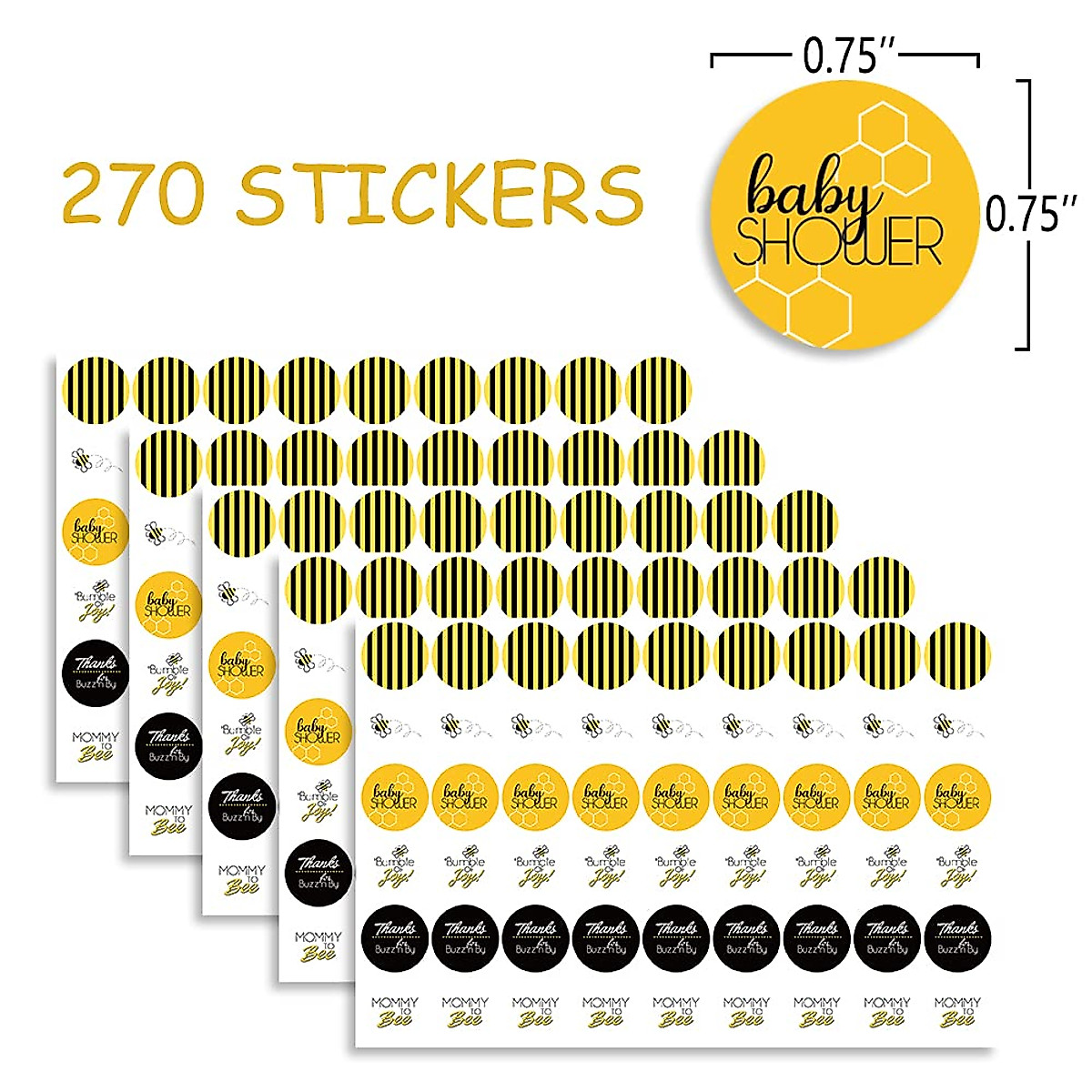 270 PCS Bee Baby Shower Decorations Stickers, Bee Candy Stickers, Baby Shower Stickers, Baby Shower Candy Stickers. (Bee Decorations (018))