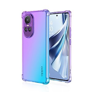 Compatible with Oppo Reno 10 / Reno 10 Pro 5G Case Slim Shock Absorption Transparent TPU Soft Edge Bumper with Reinforced Corners Multicolor Gradient Protective Cover,Purple Blue