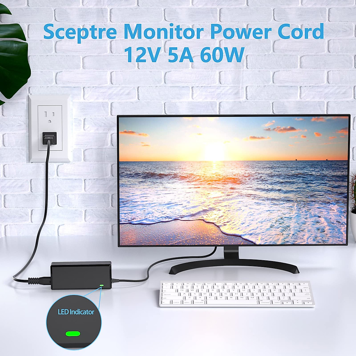 VHBW 12V for Sceptre Monitor Power Cord AC Adapter for Sceptre EC Series 35" 32" 30" 27" 24" 22" 20" 19" 15" E248W E225W E205W E275W C325W-1920R Screen LED-Lit Monitor Power Supply Cord Charger
