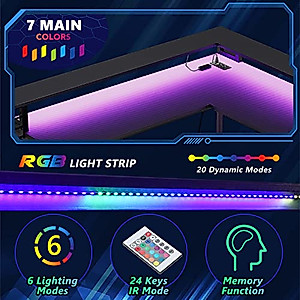 Tribesigns Computer Desk L Shaped with Led Lights & Power Outlet, 61 inch L-Shaped Computer Corner Desk with Monitor Stand, Ergonomic Home Office Gaming Desk with USB Port & Hook (Black)