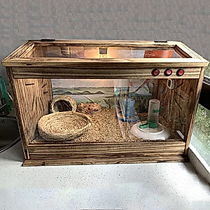 Reptile Wooden Terrarium, Habitat Tank for Lizard Snake Bearded Dragon Hamster, 23.6"x 15.7" Small Animal Enclosure, Transport Box Cage, Front Sliding Door, Sun Roof, Side Screen Ventilation