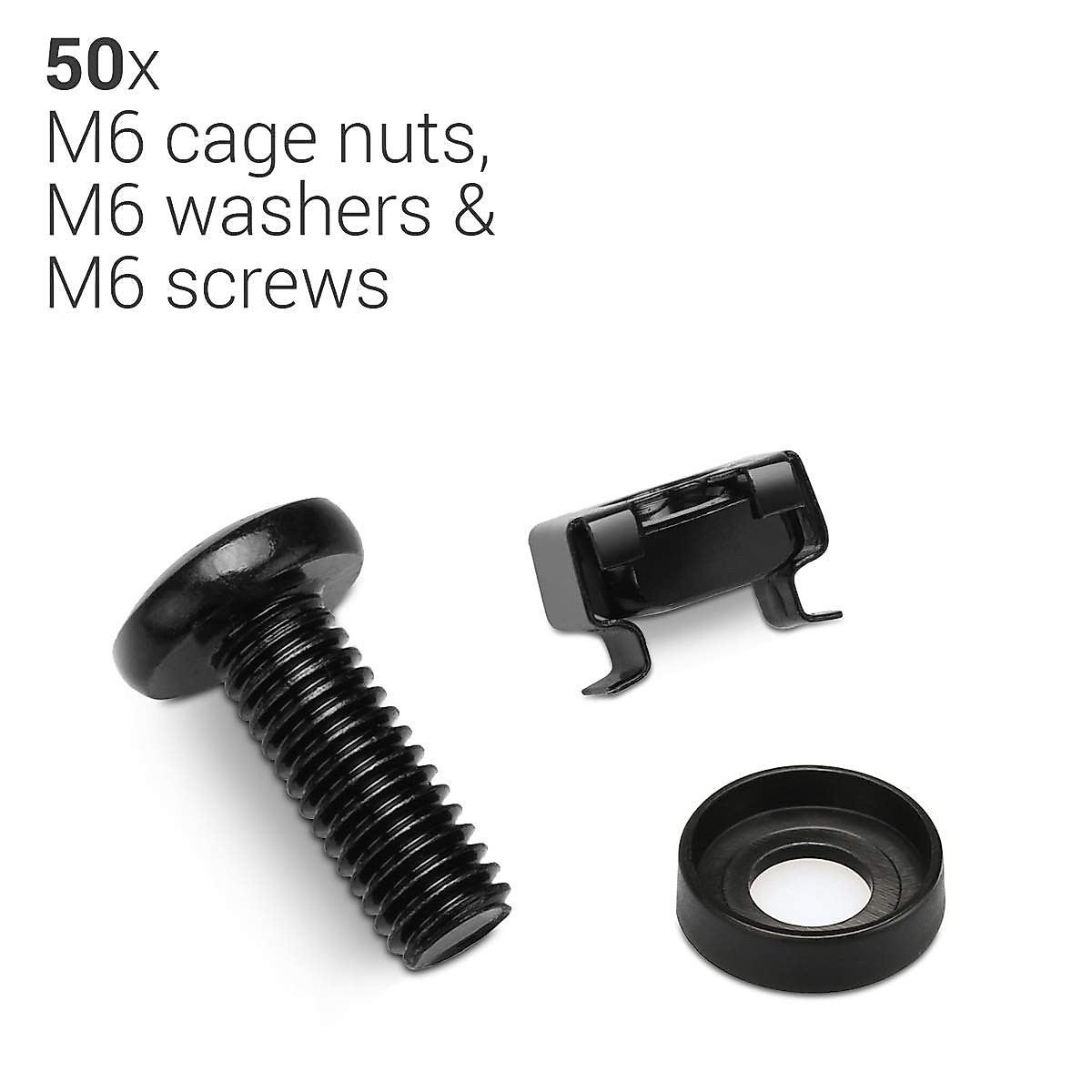 kwmobile 50 Pack M6 Cage Nuts, Bolts and Washers Kit - For Patch Panel Rack Mount Equipment Data Network Cabinets Size 19 Inch and 10 Inch - Black