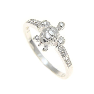 Arthur's Jewelry Sterling silver 925 Hawaiian sea turtle ring with clear cz size 5