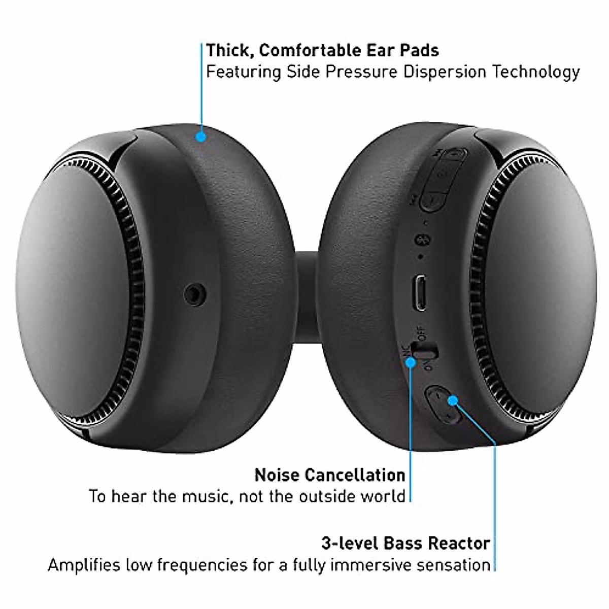 Panasonic RB-M700B Deep Bass Wireless Bluetooth Immersive Headphones with XBS DEEP, Bass Reactor and Noise Cancelling (Black) (Renewed)