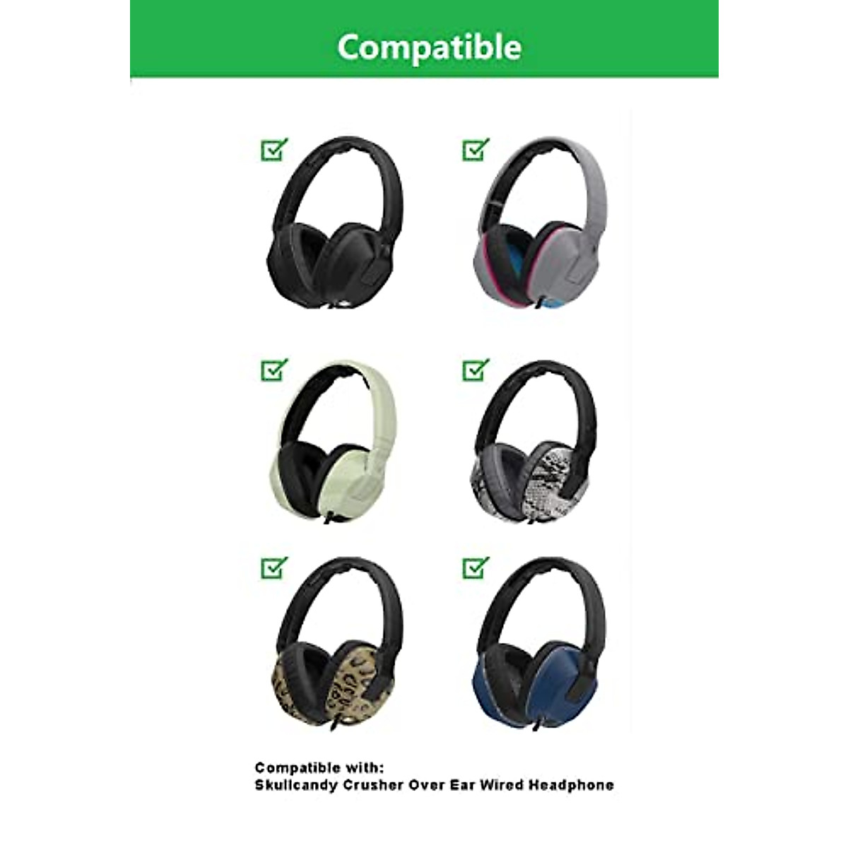 Replacement Ear Pads with Tape Compatible with Skullcandy Crusher Wired Built-in Amplifier and Mic Headphone (Protein Leather)