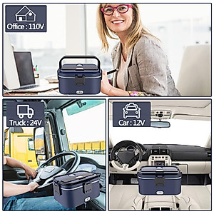 Nifogo Electric Lunch Box for Adults 80W 1.8L, Faster Heated Lunch Boxes for Men, Electric Lunch Box Food Heater Portable 12/24/110V Heating Lunch Box for Work/Car/Truck with Bag