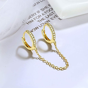 Unique Corn Chain Hoop Earrings, 14K Gold Plated Double Piercing Earrings Dainty Small Huggie Hoop Minimalist Chain Cuff Earrings for Women Jewelry Gift