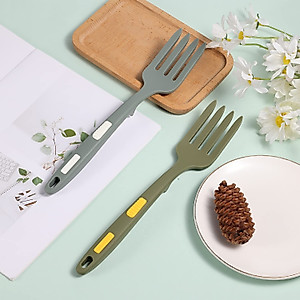 2pcs Silicone Flexible Forks, Large Silicone Cooking Fork Heat Resistant, Multifunctional Nonstick Blending Fork for Cooking Utensil for Kitchen Stir Mix Mash (Gray Green, Dark Green)