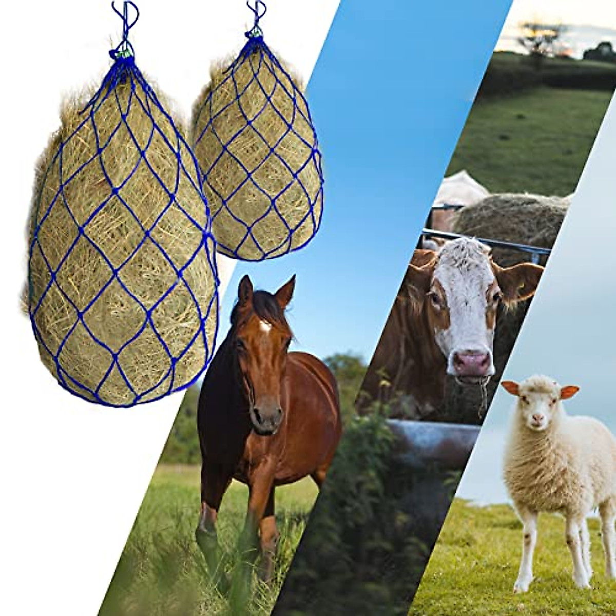 RideFound Durable Slow Feed Hay Net for Horses 40” Length with Strong 4x4” Holes Nylon Rope Hanging Suitable for Trailer and Stall, Slow Feeding Reduce Waste