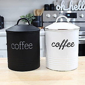 AuldHome Enamelware Black Coffee Canister; Modern Farmhouse Style Coffee Storage for Kitchen