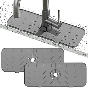 Kitchen Sink Splash Guard Silicone Sink Faucet Mat Water Catcher Mat Sink Draining Pad Rubber Drying Mat for Kitchen Sink, 2 Pack, Grey