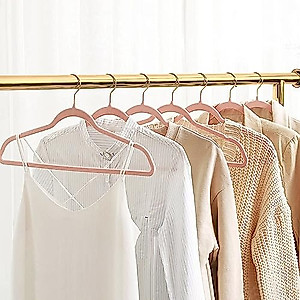 ManGotree Velvet Suit Hangers with 360 Swivel Gold Hook, Non-Slip Coat Hangers, Ultra-Slim Space Saving Hangers, Sturdy & Durable Clothes Hangers, 36 Pack (Pink)