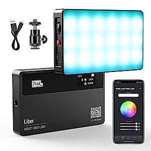 Pixel Liber RGB Video Light,Support Magnetic Attraction and App,Full Color,2500K-8500K, Mini LED Aluminum Alloy Body Portable Pocket Video Light for Tiktok, Video Conference, Photography，YouTube.