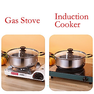 Stainless Steel Saucepan, 0.9 Quart Double Handle Milk and Soup Pot with Lid for Warming, Cooking and Boiling Milk, Spaghetti, Soup in Kitchen and Outdoor (16cm)