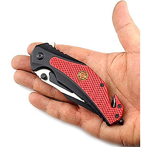 Vulcan Gear Emergency Service Tactical Assisted Open Metal Rescue Folding Knife (Red - Fire Dept.)