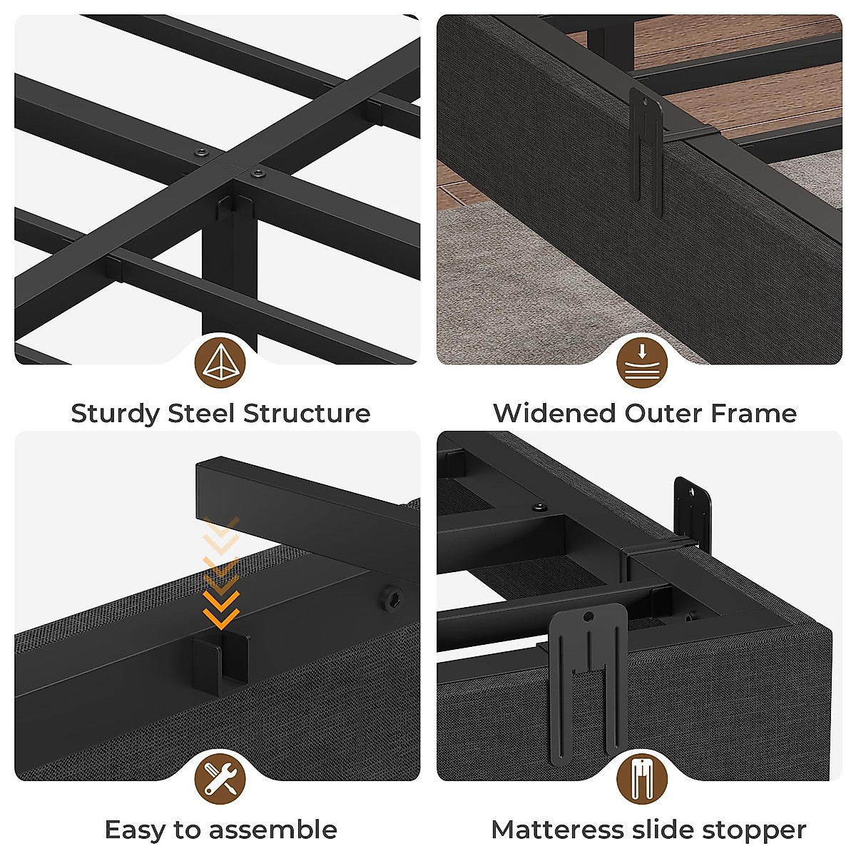 ADORNEVE Floating Bed Frame Full Size, LED Bed Frame Linen Upholstered Platform Bed with Underbed Storage Space, Heavy Steel Slats Support, No Box Spring Needed, Noise Free，Dark Grey